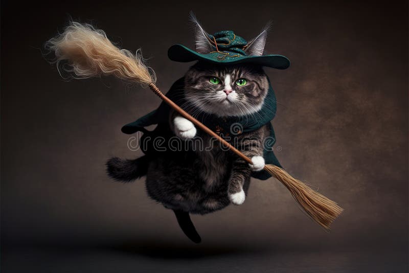 Epiphany Hag Cat Riding a Broom Illustration Generative Ai Stock ...