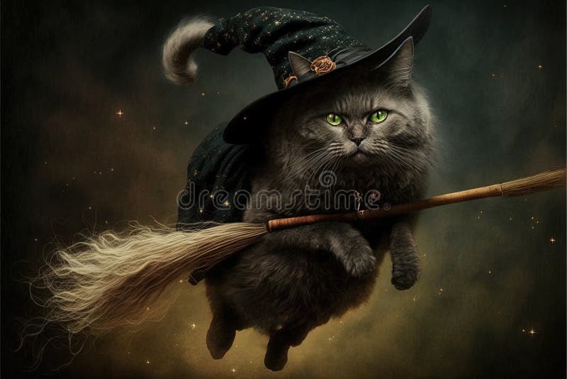 Epiphany Hag Cat Riding a Broom Illustration Generative Ai Stock ...