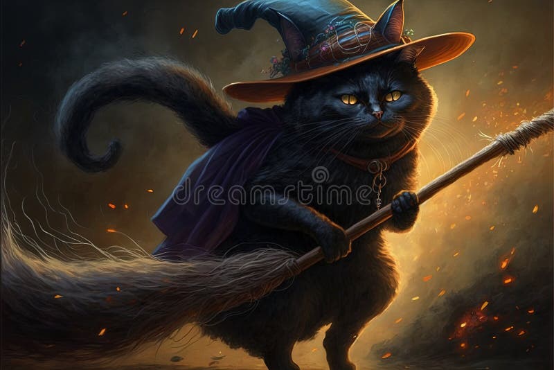 Epiphany Hag Cat Riding a Broom Illustration Generative Ai Stock ...