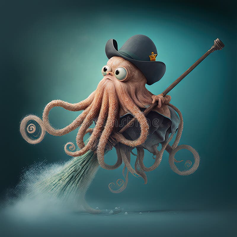 Epiphany Hag Octopus Riding a Broom Illustration Generative Ai Stock ...