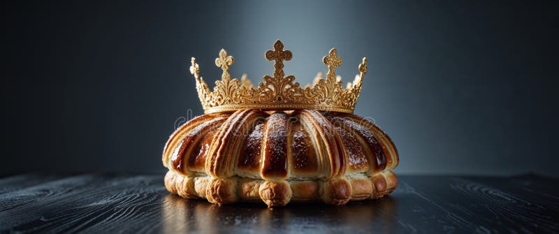 Epiphany Pastry Golden Crown Dark Table Stock Photos - Free & Royalty ...