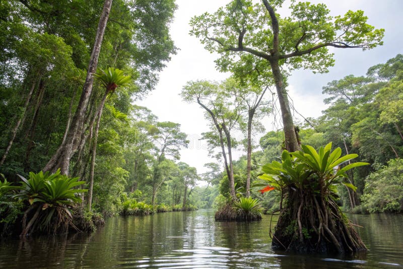 Epiphyte Plants Growing in Amazon Rainforest Stock Illustration ...