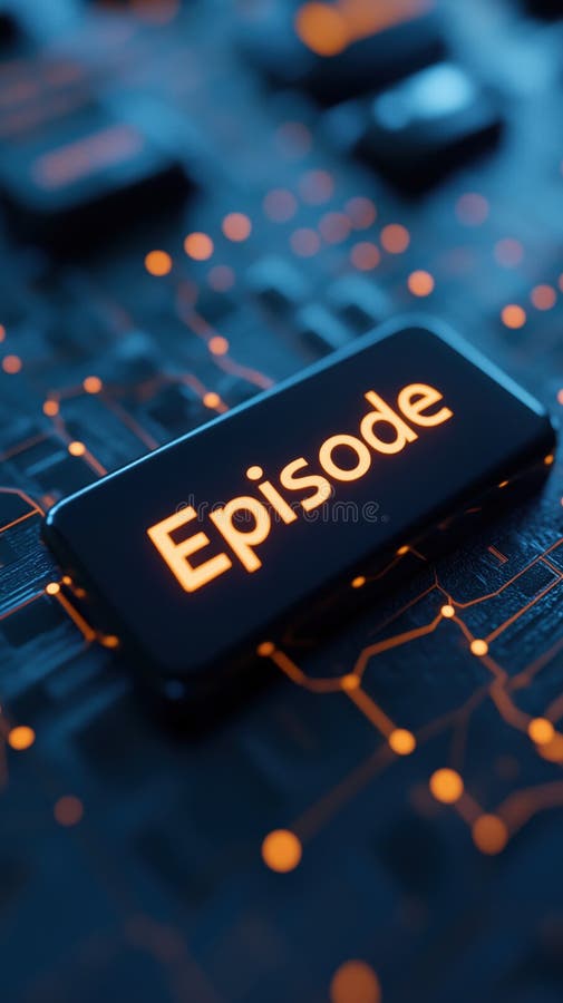 Episode Button Illuminated on Circuit Board Background, Showcasing ...