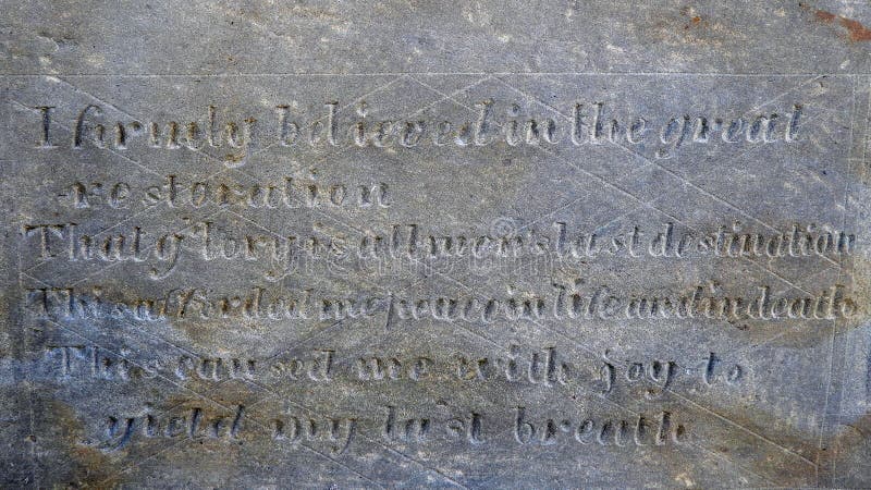 Epitaph Text Writing from 1800`s Cemetery in NYS Stock Photo - Image of ...
