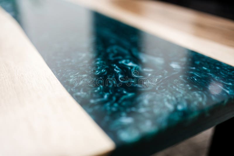 Epoxy of Blue Color Poured on Natural Wood Stock Image - Image of desk ...