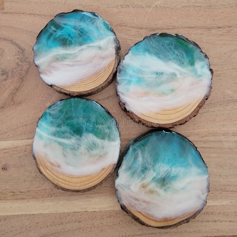 Epoxy resin coasters stock image. Image of blue, wooden - 223721731