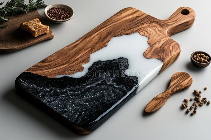 Epoxy Resin Cutting Board with Wood Grain Texture on the Table ...