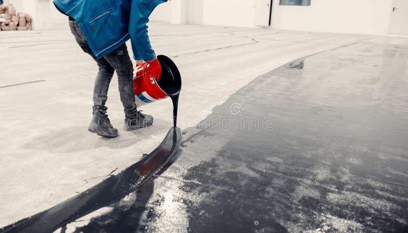Epoxy Resin Flooring Installation in Progress. Stock Image - Image of ...
