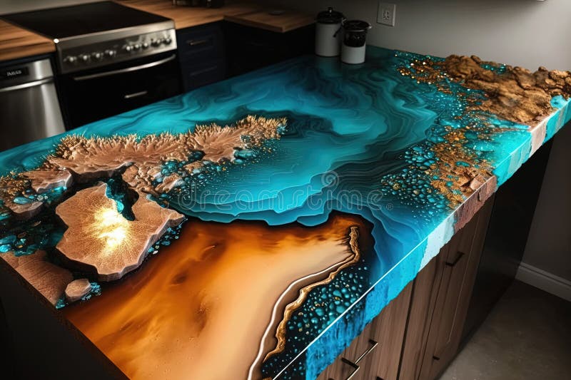 Epoxy Resin Kitchen Countertops. Generative AI Stock Illustration ...