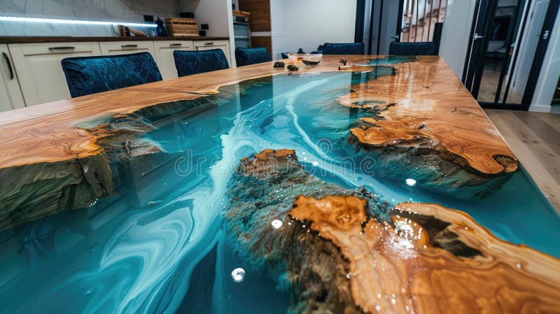 Epoxy Table in the Light Room Stock Image - Image of kitchen, design ...