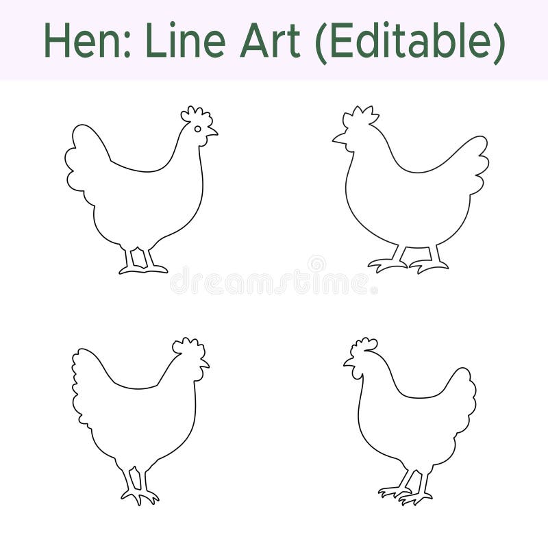Hen Line Art Illustration. a Grid of Four Stylized Hens in Line Art ...