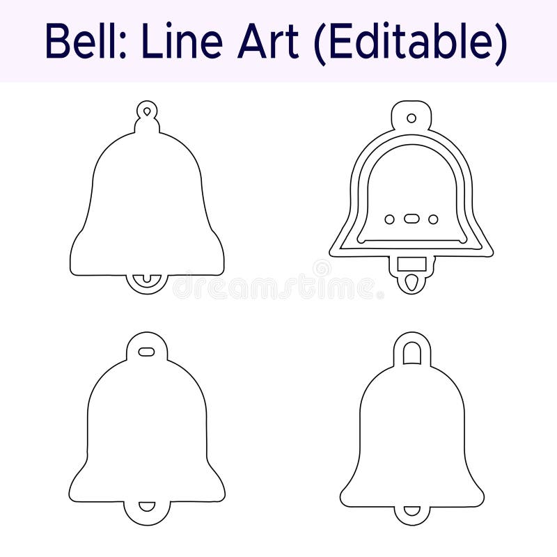 Bell Illustrations in Line Art. Unique Bell Designs. Black Line Art ...