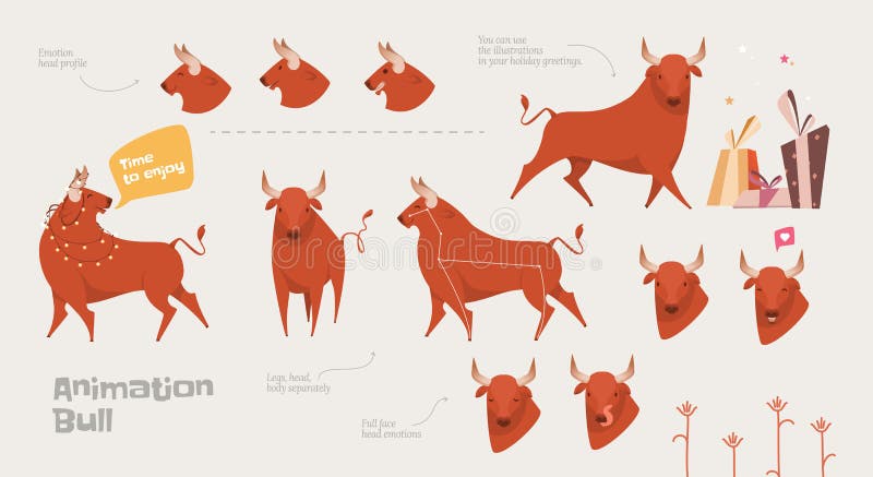 Drawn Animation Bull for 2021 Animations. Stock Vector - Illustration ...
