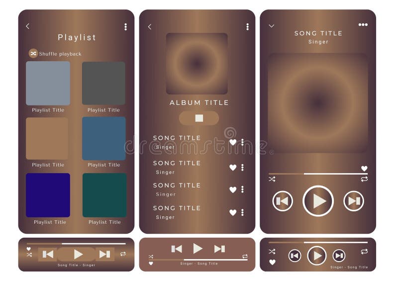Music App Interface Design Featuring Three Screens with Earth-tone ...