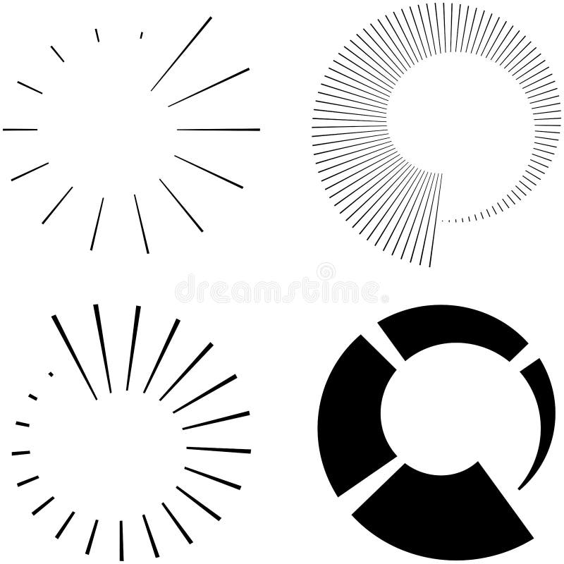 Set of Circular Radial, Radiating Lines, Beams, Rays. Geometric Circle ...