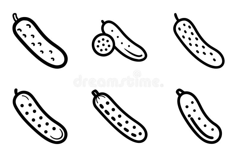 Cucumber Silhouette Icon Set is Isolated with Flat Outline Vector ...