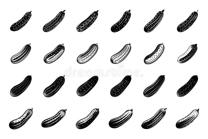 Cucumber Silhouette Icon Set is Isolated with Flat Outline Vector ...