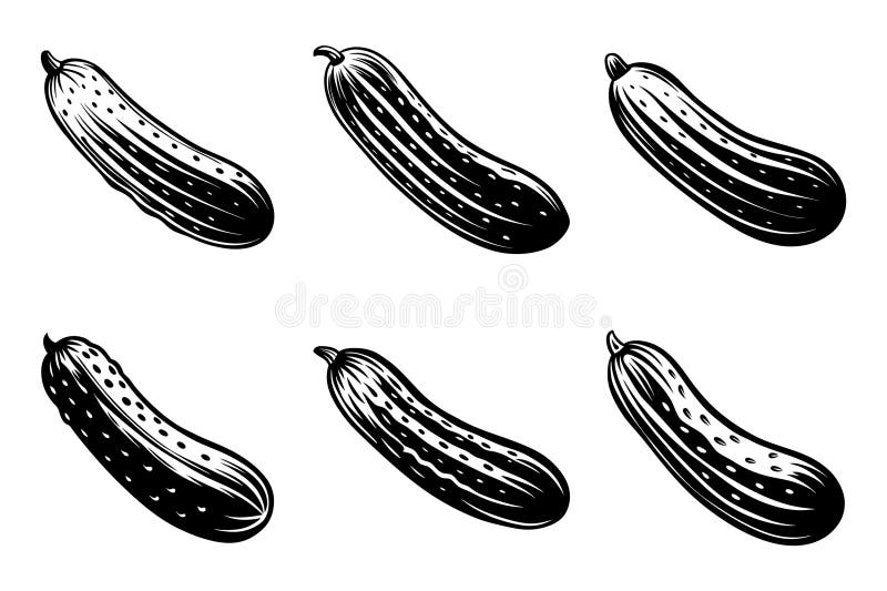 Cucumber Silhouette Icon Set is Isolated with Flat Outline Vector ...