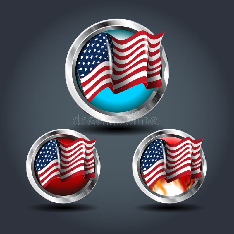 American Flag Set, Steely Rounded Badge Icon. for Ui Game. Stock Vector ...