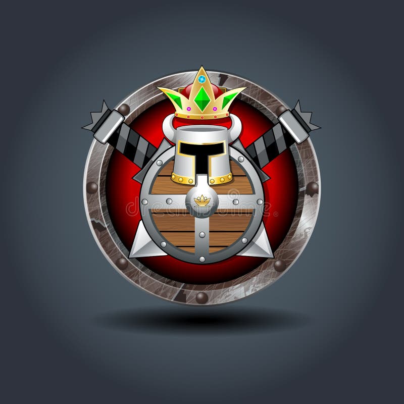 Warrior`s Helm, Wooden Rounded Badge Icon. for Ui Game. Stock Vector ...