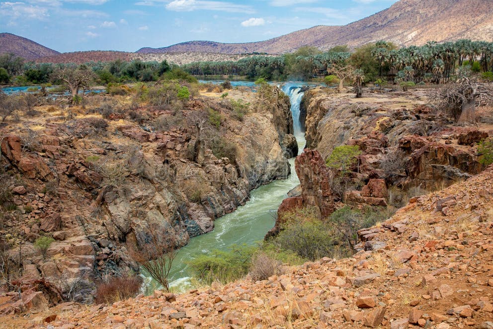 Epupa Falls on the Kuene River, Namibia Stock Image - Image of border ...