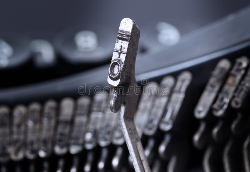 0 and Equal Hammer - Old Manual Typewriter - Cold Blue Filter Stock ...