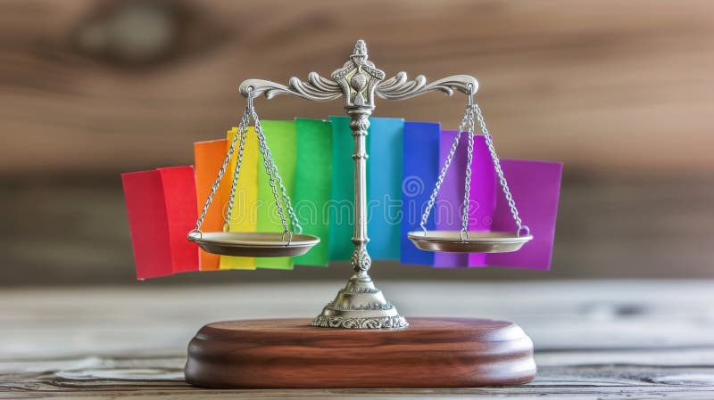 Ornate Scale with Rainbow Flags for Equality Concept Stock Photo ...