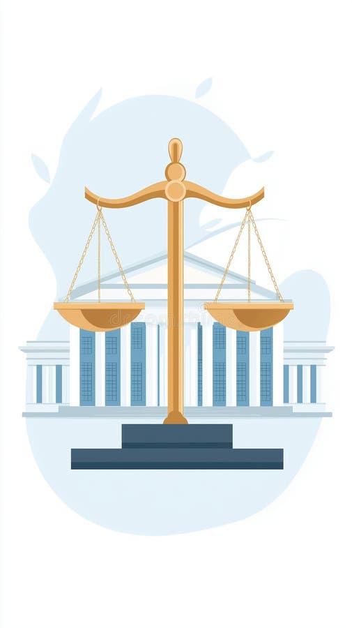 Equality Sign and Justice Scale on a Courthouse Backdrop, Flat Design ...