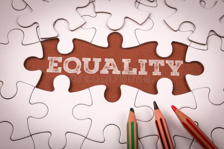 EQUALITY. White Puzzle Pieces and Colored Pencils Stock Photo - Image ...