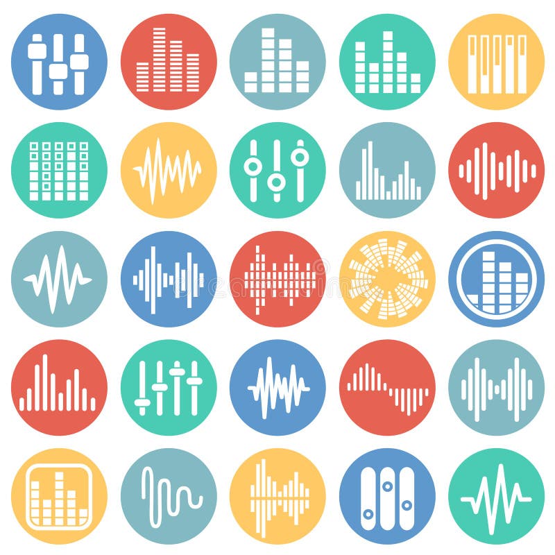 Equalizer Icons Set on Color Circles White Background for Graphic and ...