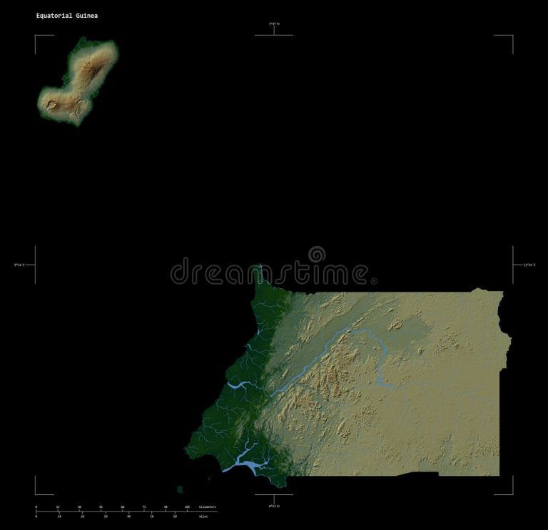 Equatorial Guinea Shape on Black. Physical Stock Illustration ...