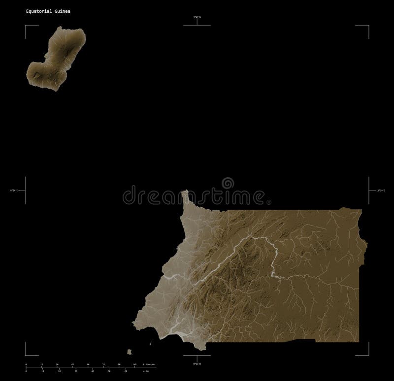 Equatorial Guinea Shape on Black. Sepia Stock Illustration ...