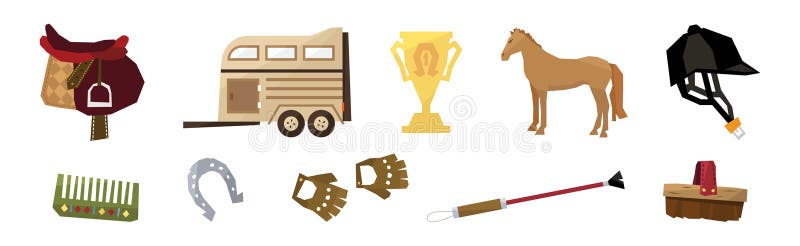 Equestrian Sport Flat Icons and Object Vector Set Stock Illustration ...