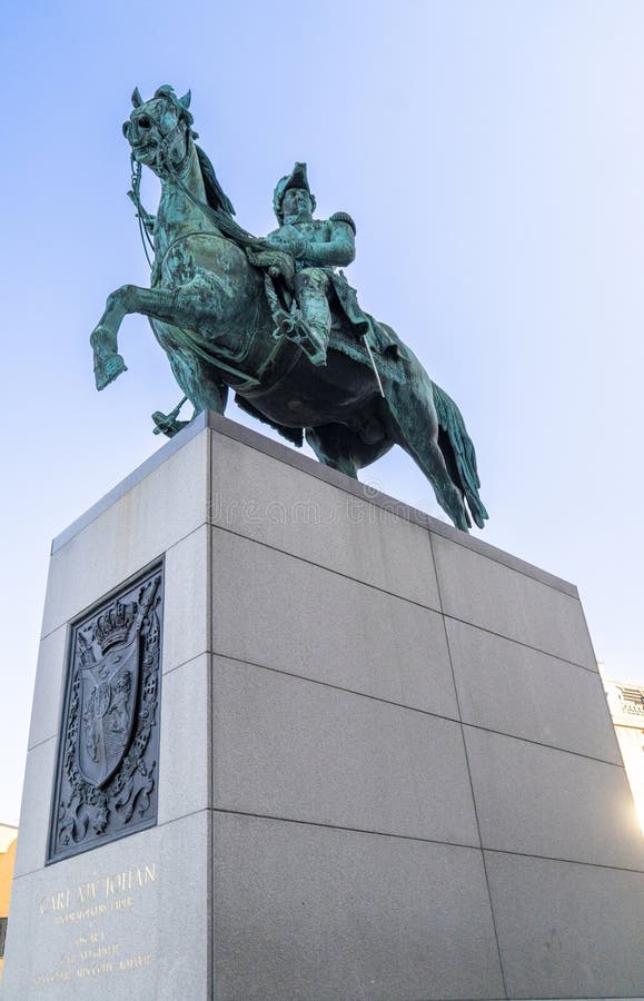Equestrian Statue of King Karl XIV Johan in Stockholm Stock Photo ...