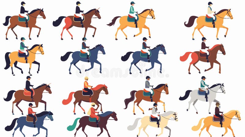 Equestrians Riding Horseback in Various Dynamic Poses, Showcasing ...