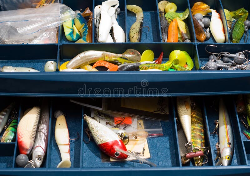 Equipamentos De Pesca Coloridos Na Caixa Especial Imagem de Stock ...