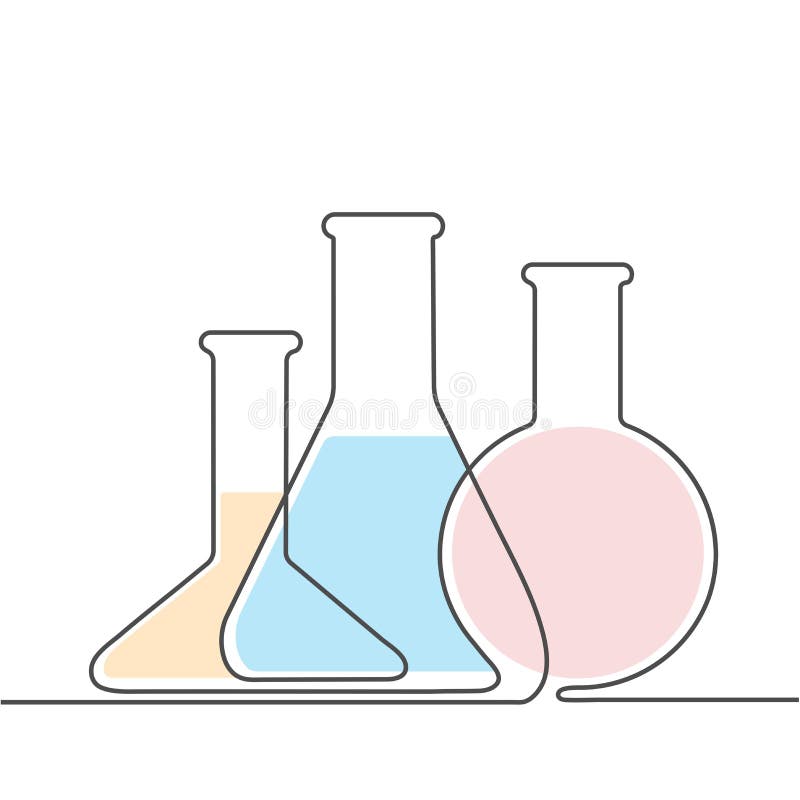 Equipment for Chemic Lab.Chemical Flasks.One Line Drawing.Vector ...