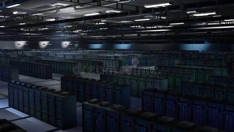 Equipment in Dimly Lit Server Room Managing Computing Resources Stock ...