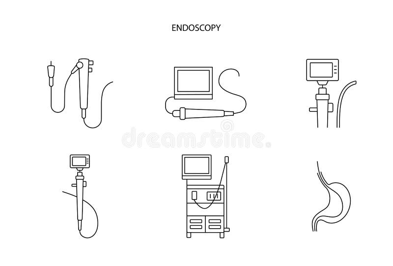 Equipment for Endoscopy Line Icons Set in Vector. Stock Vector ...