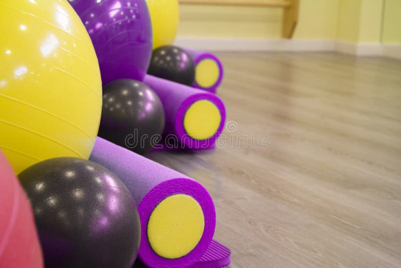 Colored Balls and Rollers for Pilates Classes Stock Photo - Image of ...