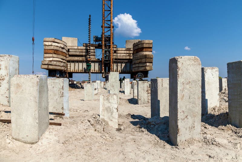 Equipment for Installing Concrete Piles on Construction Sites Stock ...