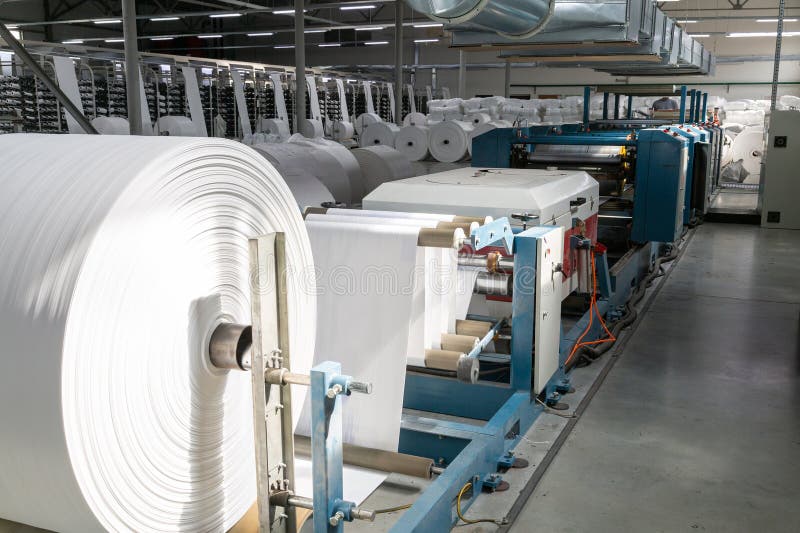 Automated Conveyor Belt for Processing Polypropylene Bags. Stock Image ...