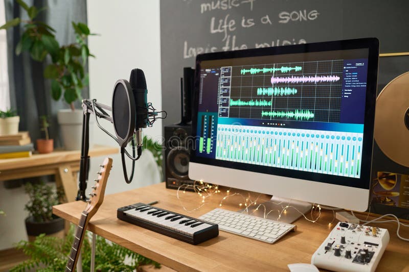 Equipment for Mixing Sounds on Desk Stock Photo - Image of computer ...