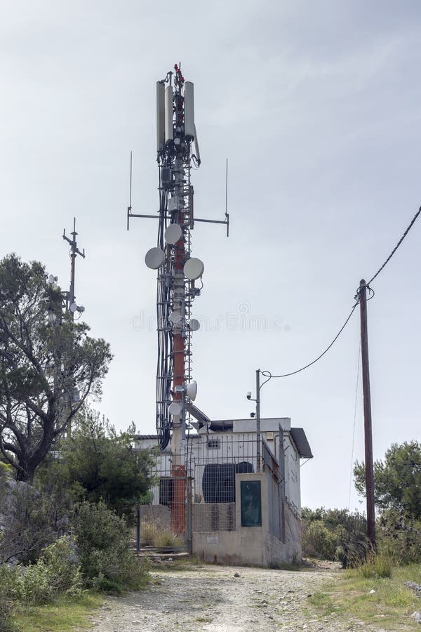 Equipment for Mobile Communication in Mountains Stock Photo - Image of ...