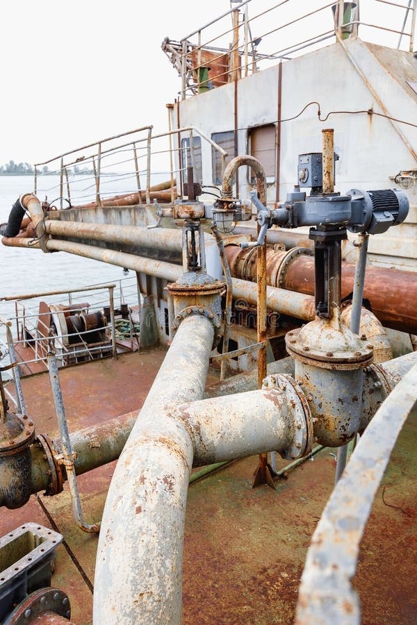 Equipment Parts with Pipes of an Old Rusty Repair Ship Stock Photo ...