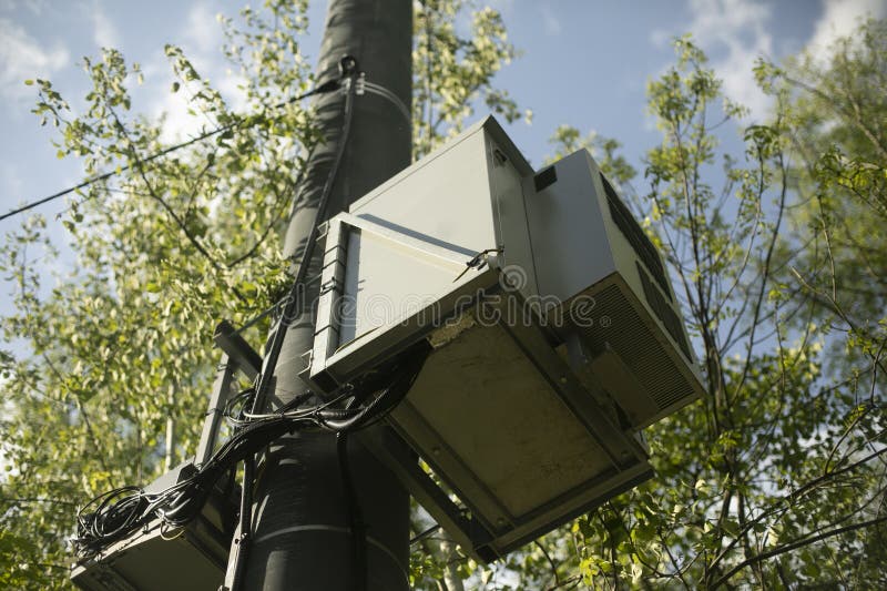 Equipment on Pole. Internet Transmitter Stock Image - Image of ...