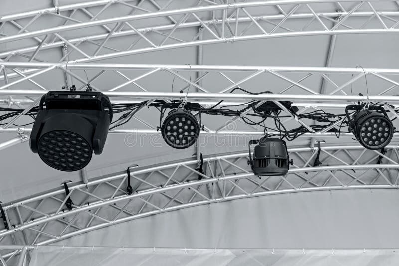 Equipment for Stage Lighting. Stage Light Rack with Spotlights. Stock ...