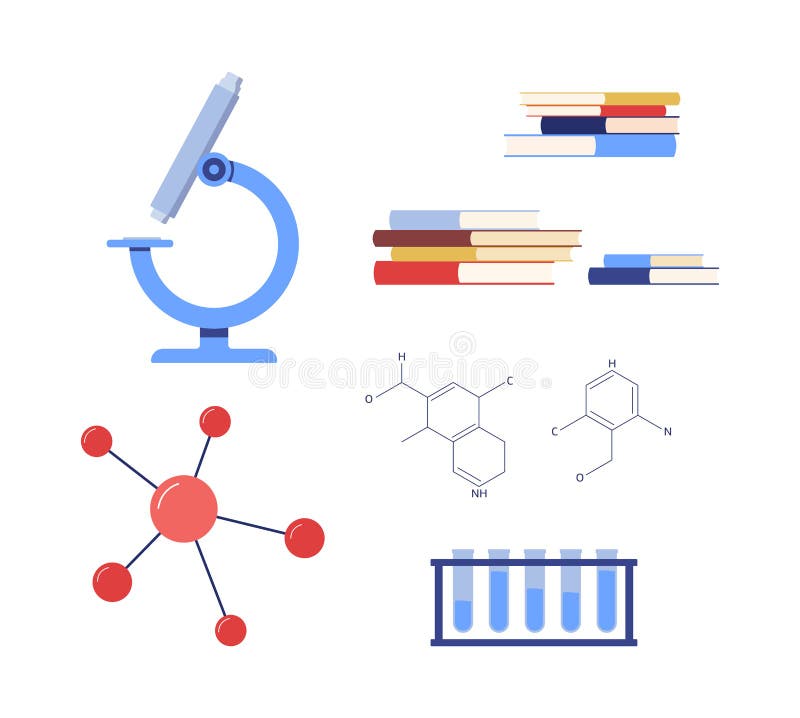 Equipment and Symbols of Chemical Course Flat Vector Illustrations Set ...