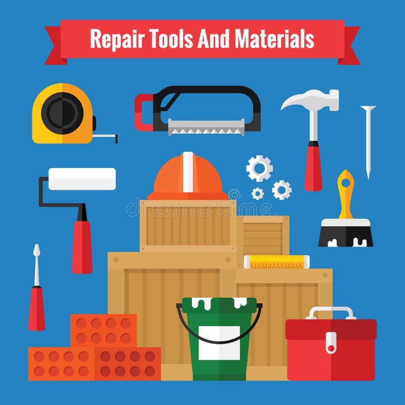 Equipment Tools Icons Set in a Flat Design Stock Vector - Illustration ...