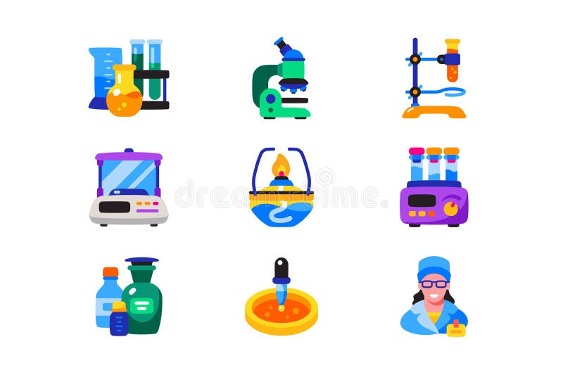 Equipment and Tools for Laboratory Icon Set Stock Vector - Illustration ...